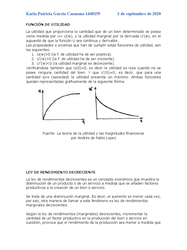 Tarea 1. Función de Utilidad y Ley de Rendimientos Decrecientes | PDF ...