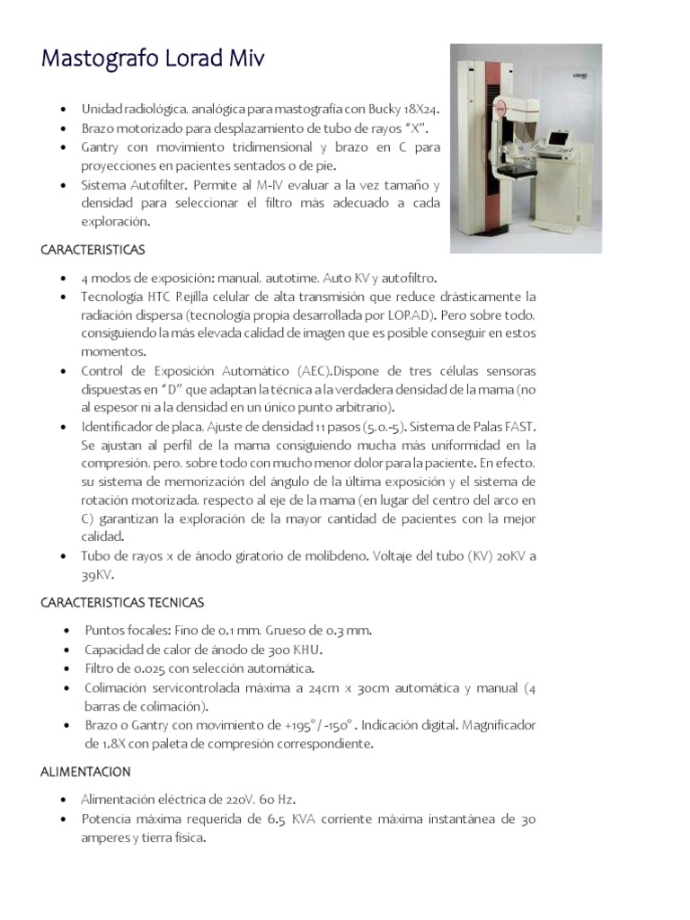 Mastógrafo Lorad Miv: Tecnología Avanzada | PDF
