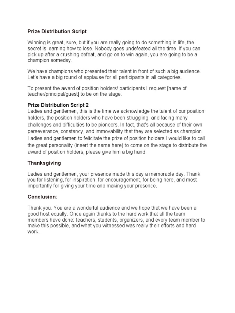 Prize Distribution Script 2 | PDF