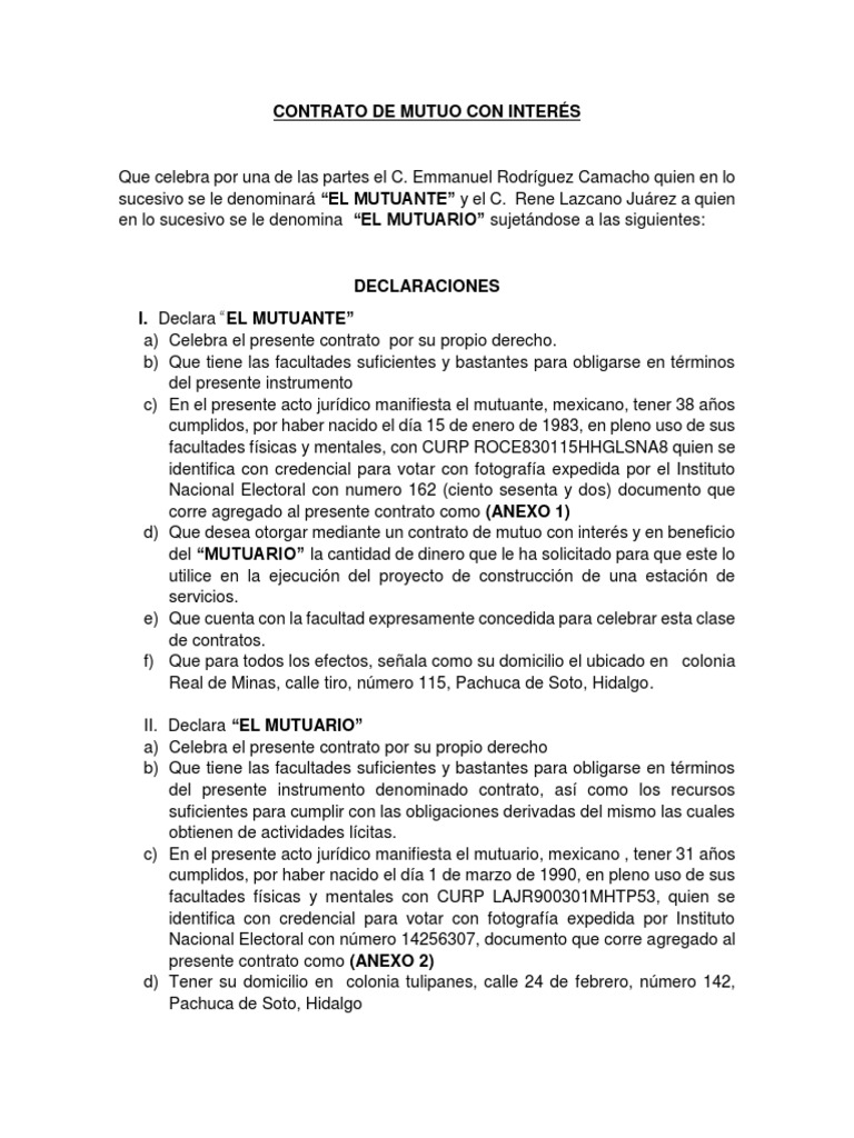 Contrato de Mutuo Con Interés | PDF | Derecho
