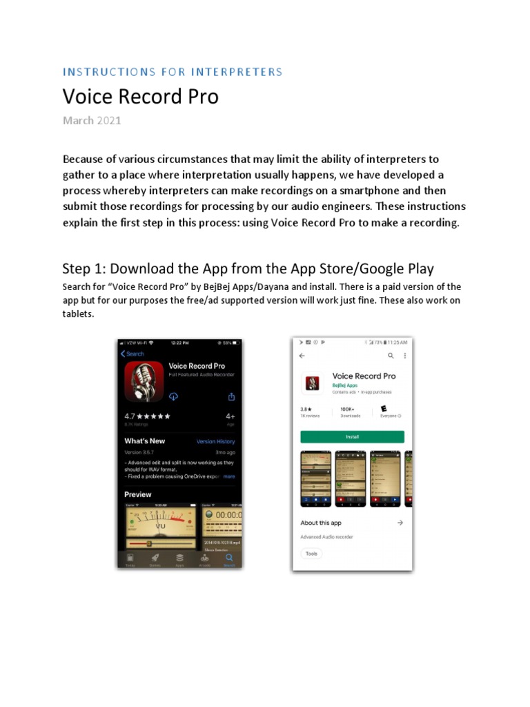 Interpreters - Voice Record Pro Instructions - March 2021 | PDF | Computer File | Ios