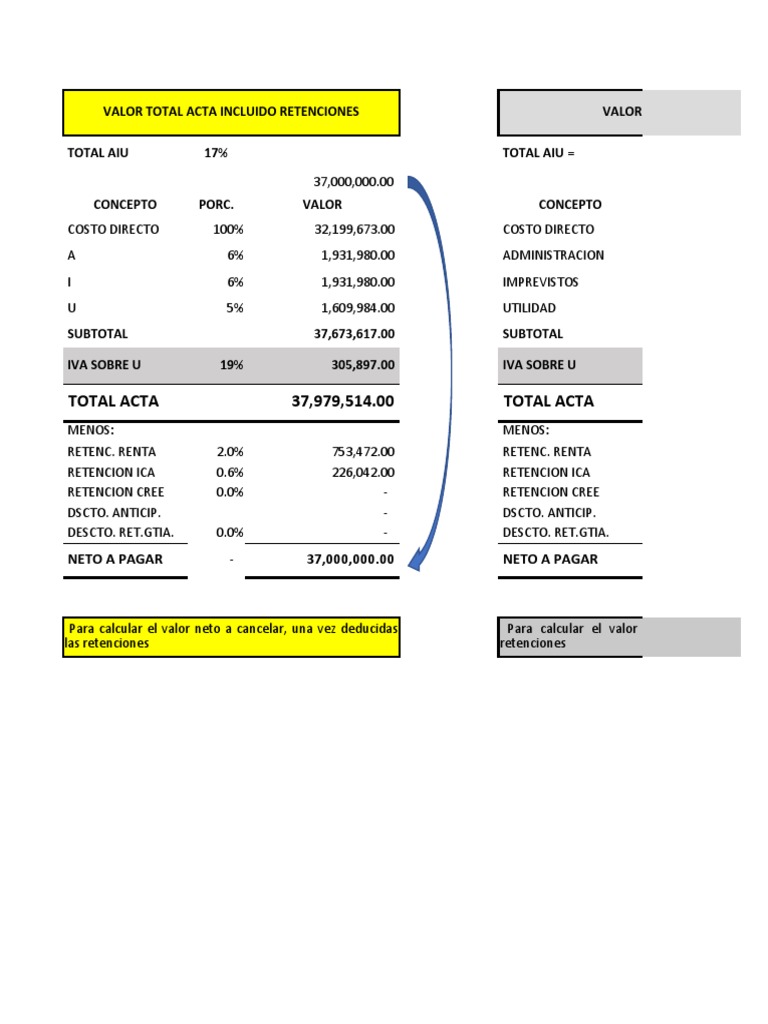 Formato Calculo Aiu | Descargar gratis PDF | Impuestos