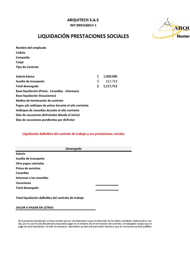 Liquidación de Prestaciones Sociales Laborales | PDF | Salario | Labor