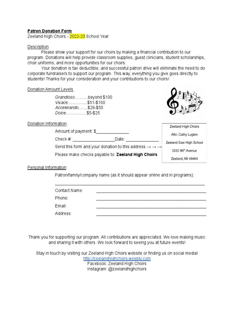 2022-23 Patron Donation Form | PDF