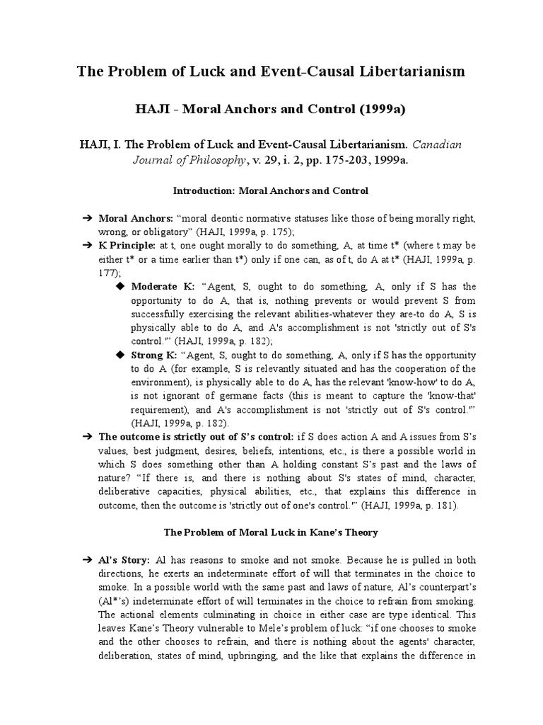 The Problem of Luck and Event-Causal Libertarianism | PDF | Reason ...