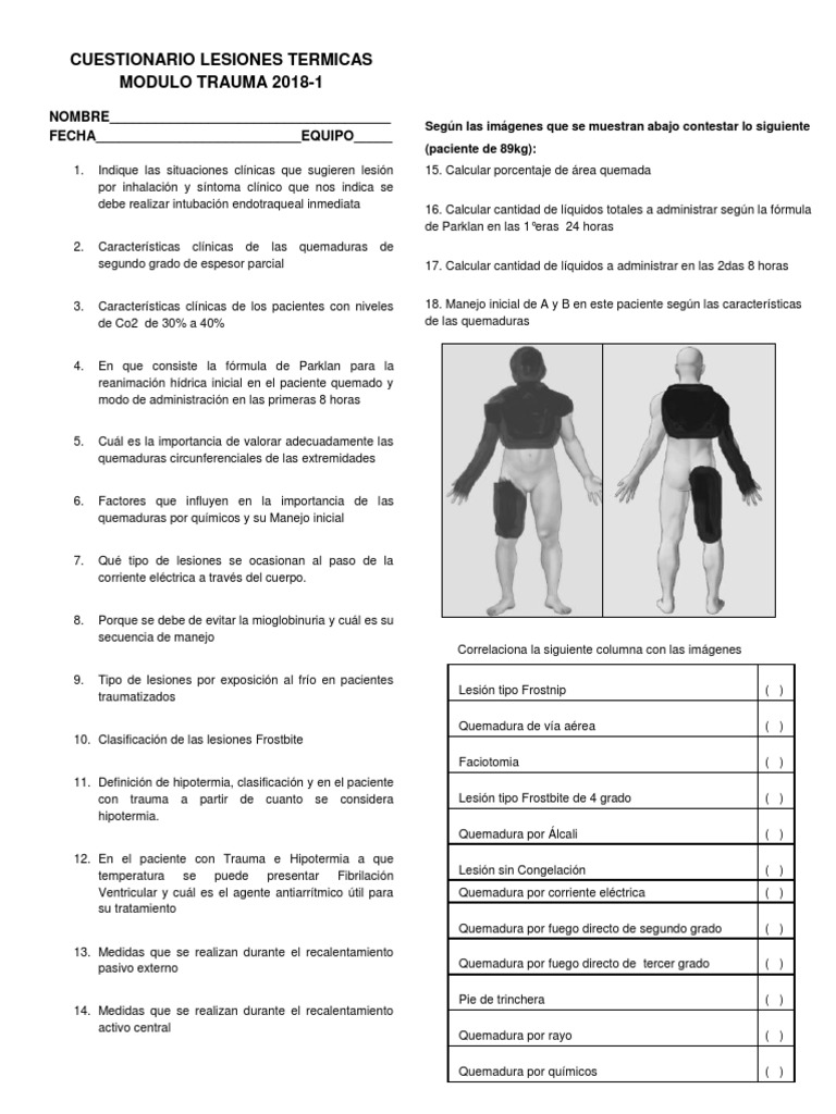 Cuest Lesiones Termicas Mod Trauma 2018-1 | PDF | Quemar | Emergencias Médicas