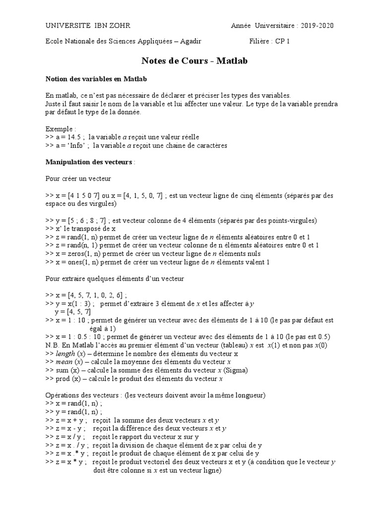 tp1 Matlab | PDF | Fonction trigonométrique | Matrice (Mathématiques)
