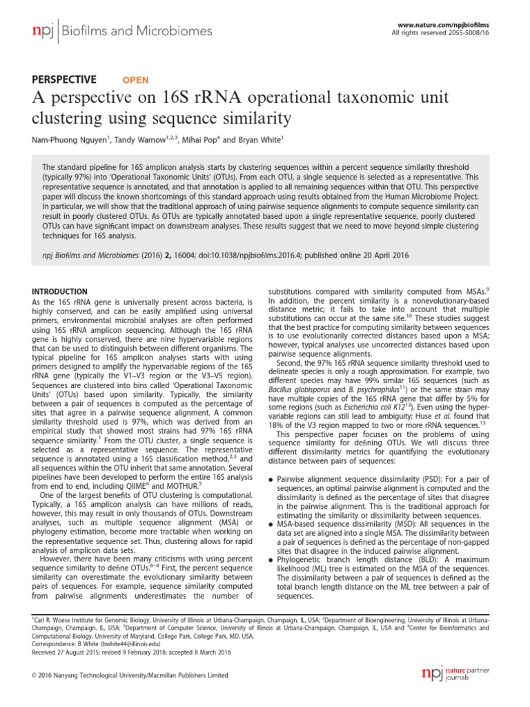 A Perspective On 16S RRNA Operational Taxonomic Unit | PDF | 16 S Ribosomal Rna | Sequence Alignment