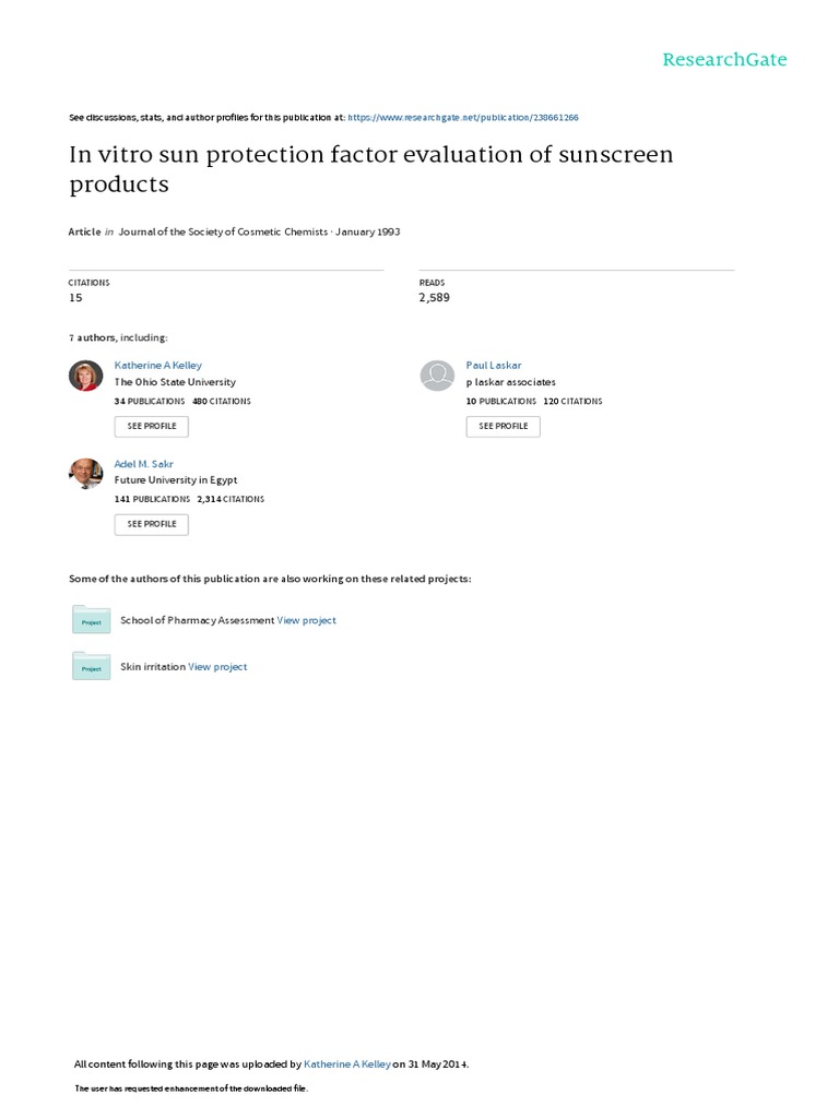 In Vitro Sun Protection Factor Evaluation of Sunsc | PDF | Sunscreen | Chemistry