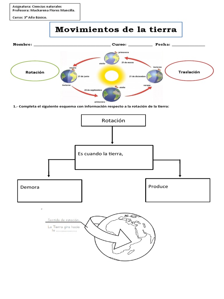 Guía movimientos de la tierra 3° basico | PDF | Tierra