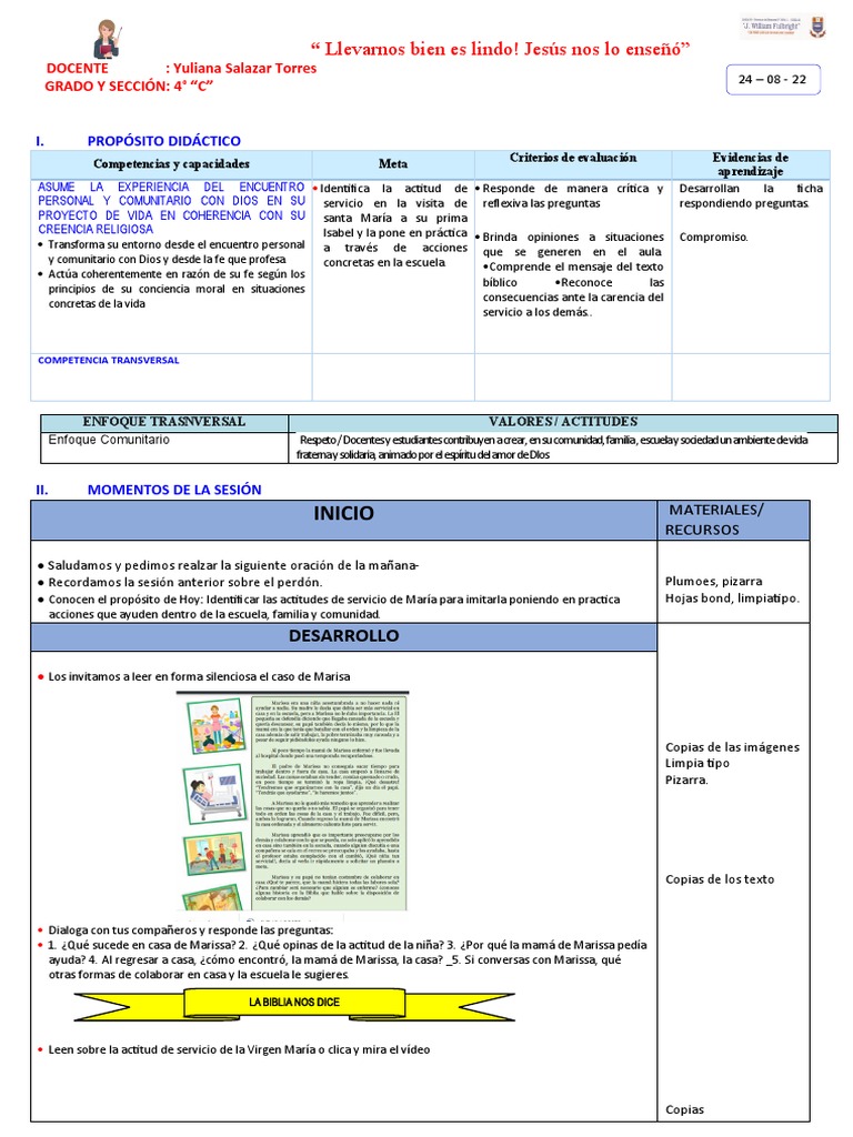 SES. 24 AGOS. RELI - Llevarnos Bien Es Lindo! Jesús Nos Lo Enseñó | PDF | Fe | María, madre de Jesús
