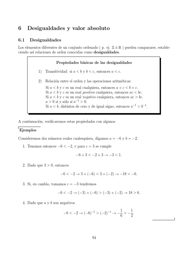01 - Desigualdades y Valor Absoluto | PDF | Desigualdad (Matemáticas) | Análisis matemático