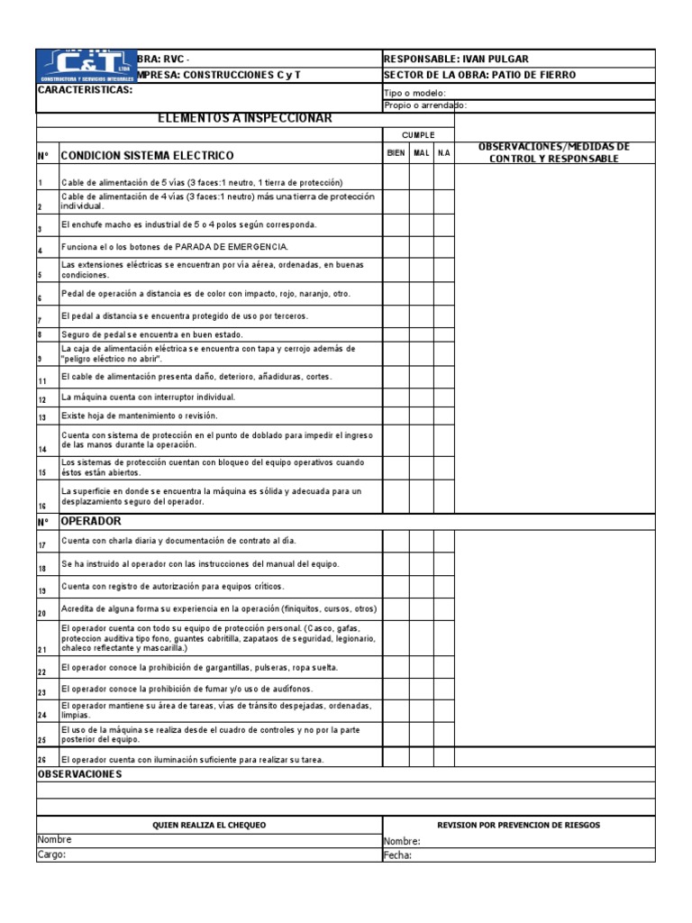 Check List de Dobladora | PDF