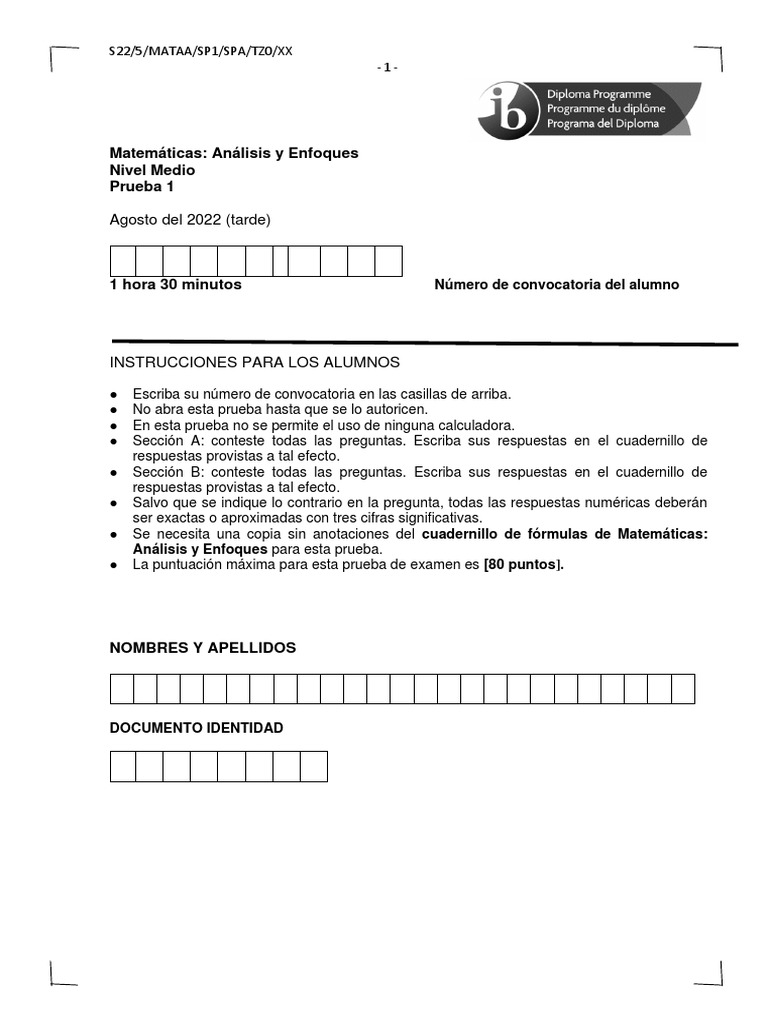 Prueba 1 Analisis y Enfoques - NM 2022 | PDF | Matemática Elemental ... Prueba 1 Analisis y Enfoques - NM 2022 | PDF | Matemática Elemental ...