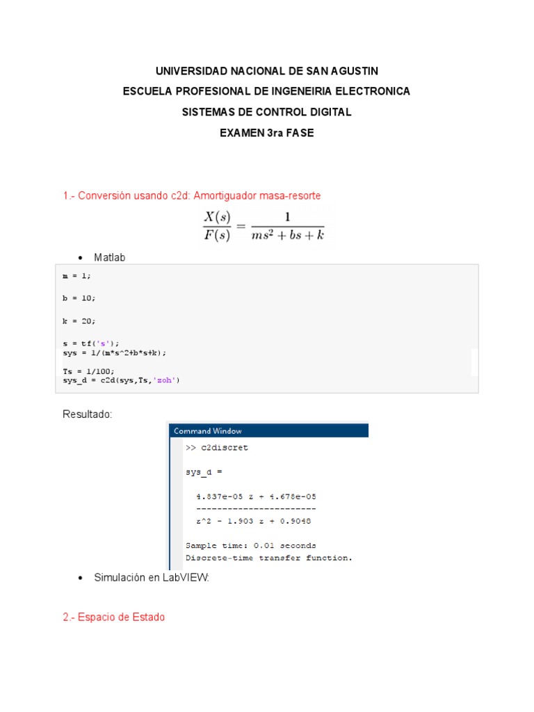 Examen 3ra Fase - SISTEMAS DE CONTROL DIGITAL (2022-08-22) | PDF