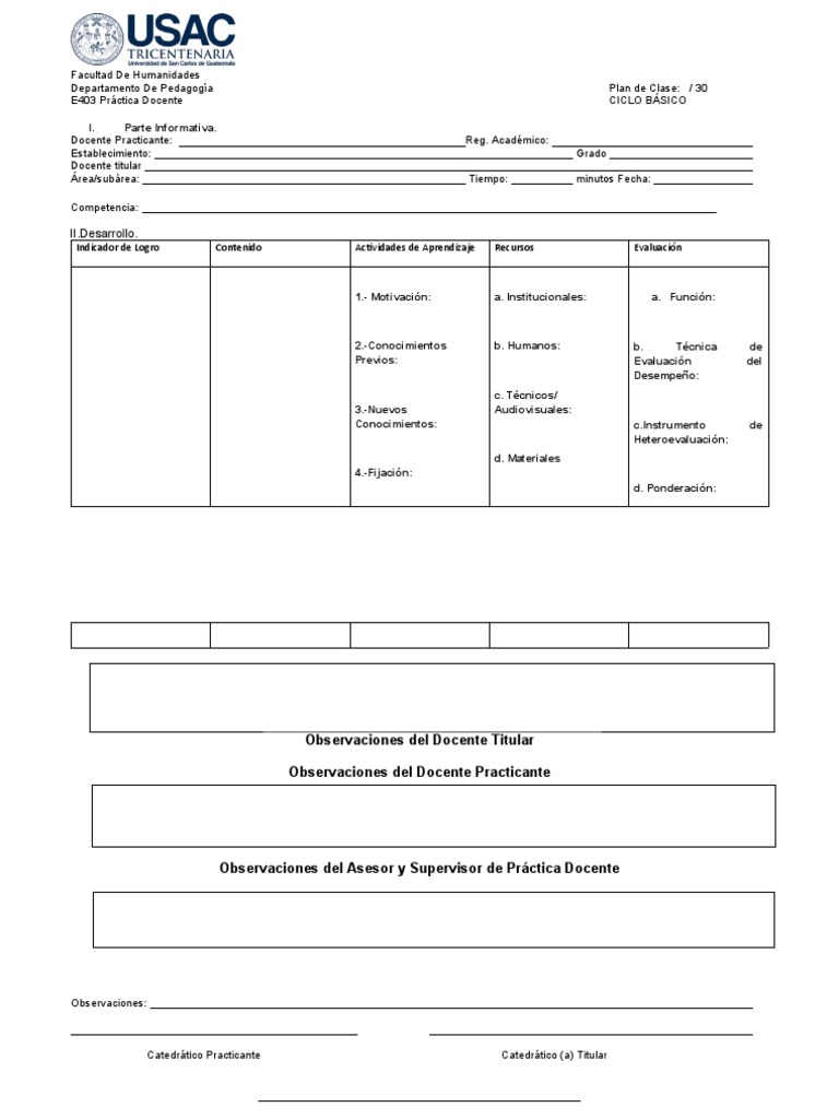 Formato Plan de Clase Ciclo Básico y Diversificado | PDF | Maestros | Evaluación