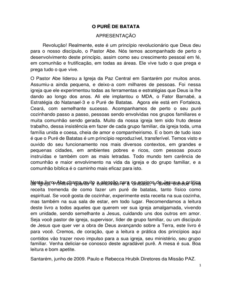 PURE DE BATATA O - 1 Abe Huber | PDF | Oração | Eucaristia
