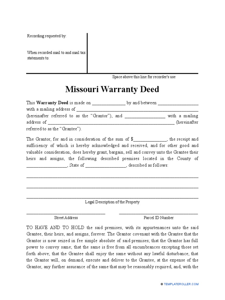 Missouri Warranty Deed: Recording Requested by | PDF | Deed | Covenant ...