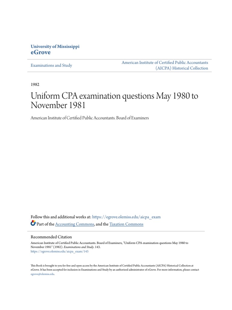 Uniform CPA Examination Questions May 1980 To November 1981 | PDF ...