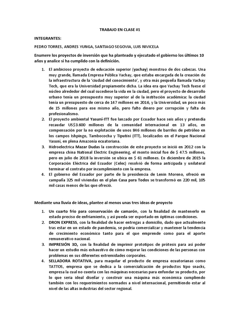 Proyectos de Inversión del Gobierno Ecuatoriano | PDF | Ecuador | Economias