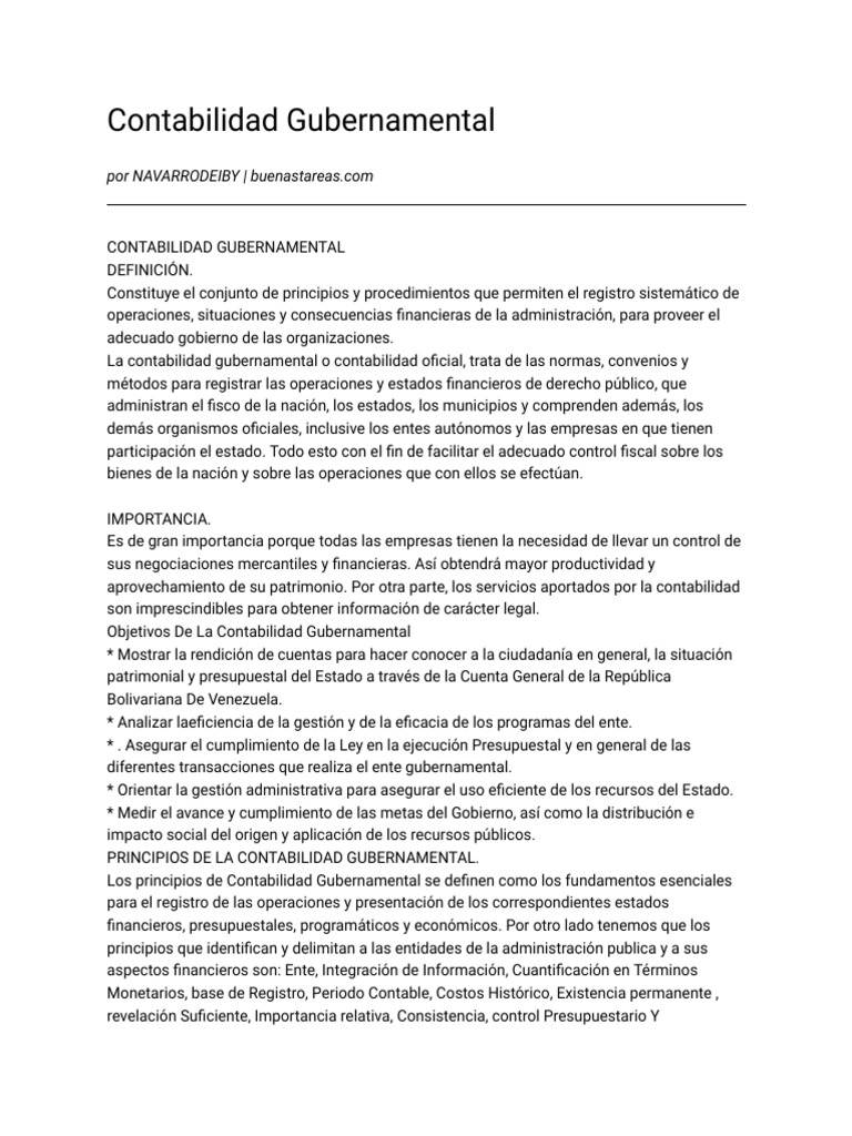 Contabilidad Gubernamental - Ensayos Universitarios - 1008 Palabras ...