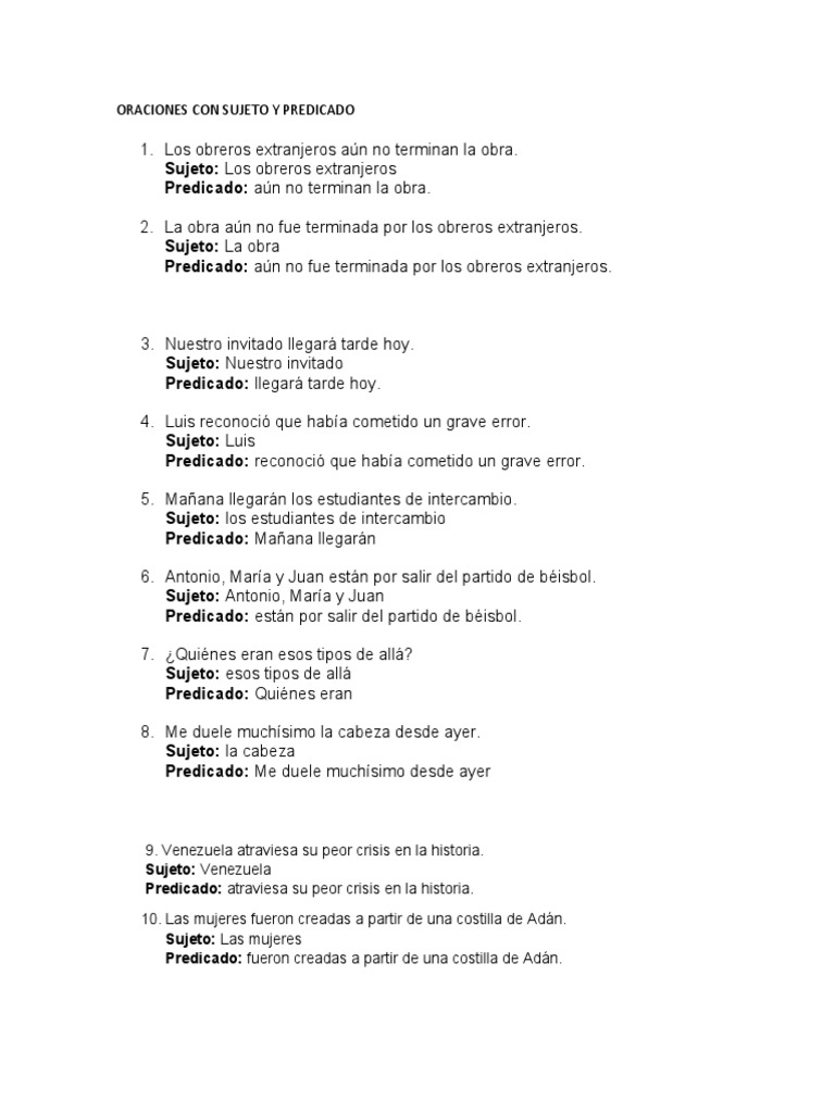 Oraciones Con Sujeto y Predicado | PDF
