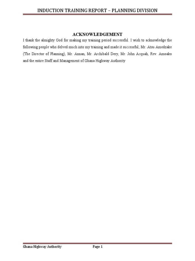 Induction Training Report - Planning Division: Acknowledgement | PDF ...