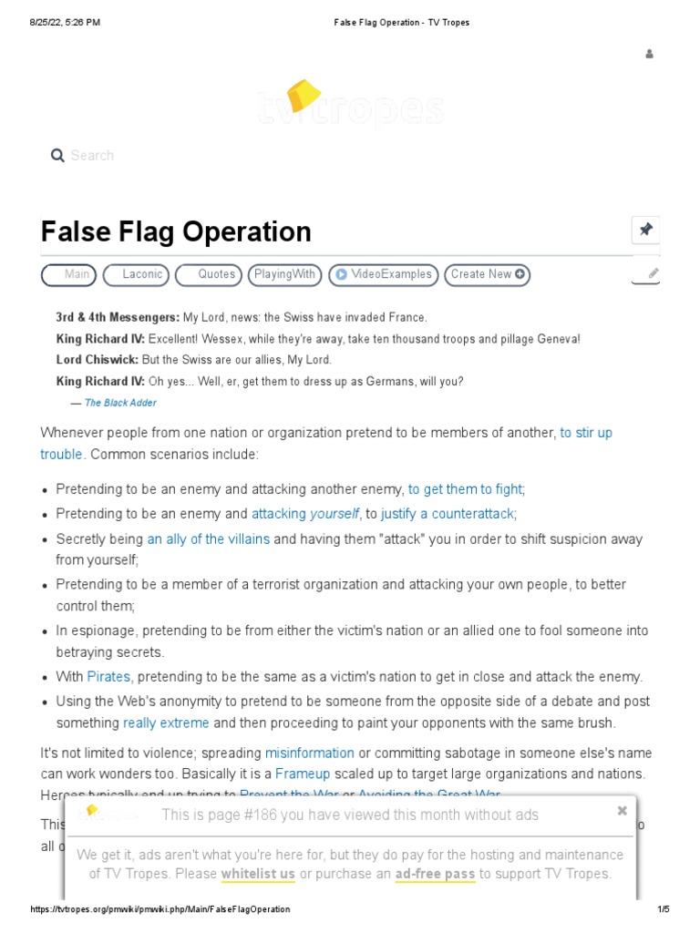 False Flag Operation - TV Tropes | PDF
