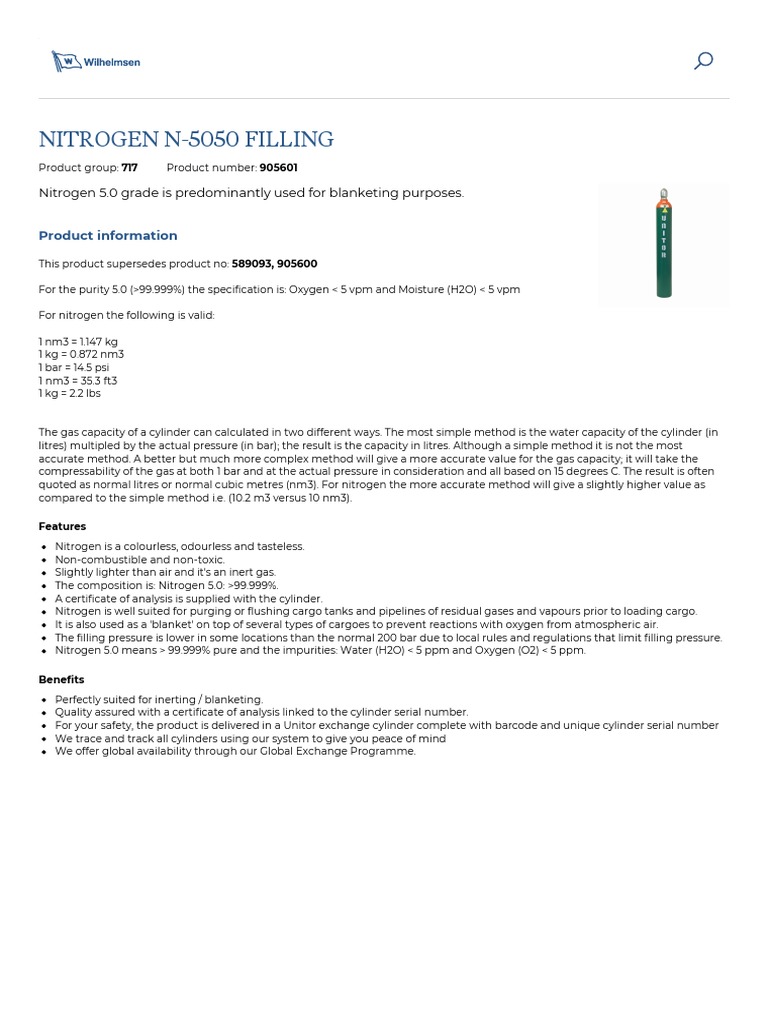 Nitrogen N-5050 Filling | PDF | Nitrogen | Gases