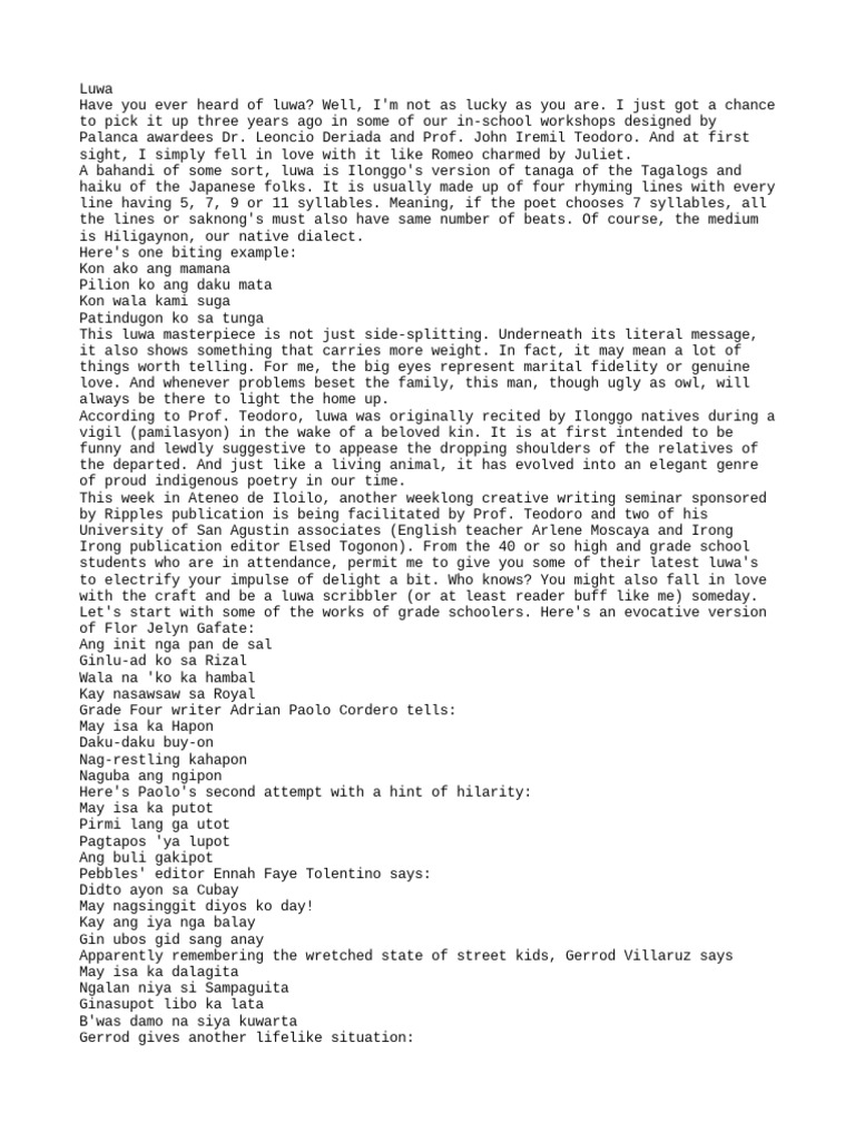 Some Examples of Luwa | PDF | Linguistics