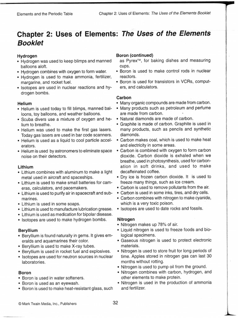 Uses of Elements Booklet | PDF