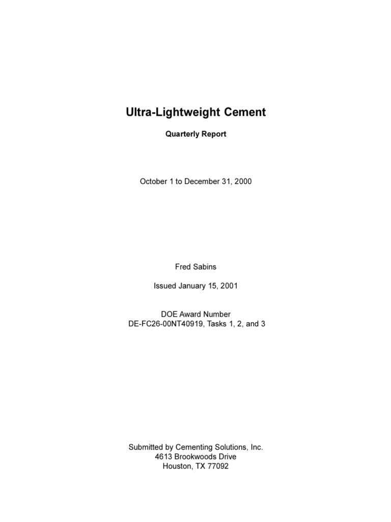 Ultra-Lightweight Cement: October 1 To December 31, 2000 | PDF | Casing ...