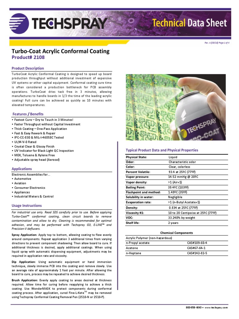Turbo-Coat Acrylic Conformal Coating: Product# 2108 | Download Free PDF ...