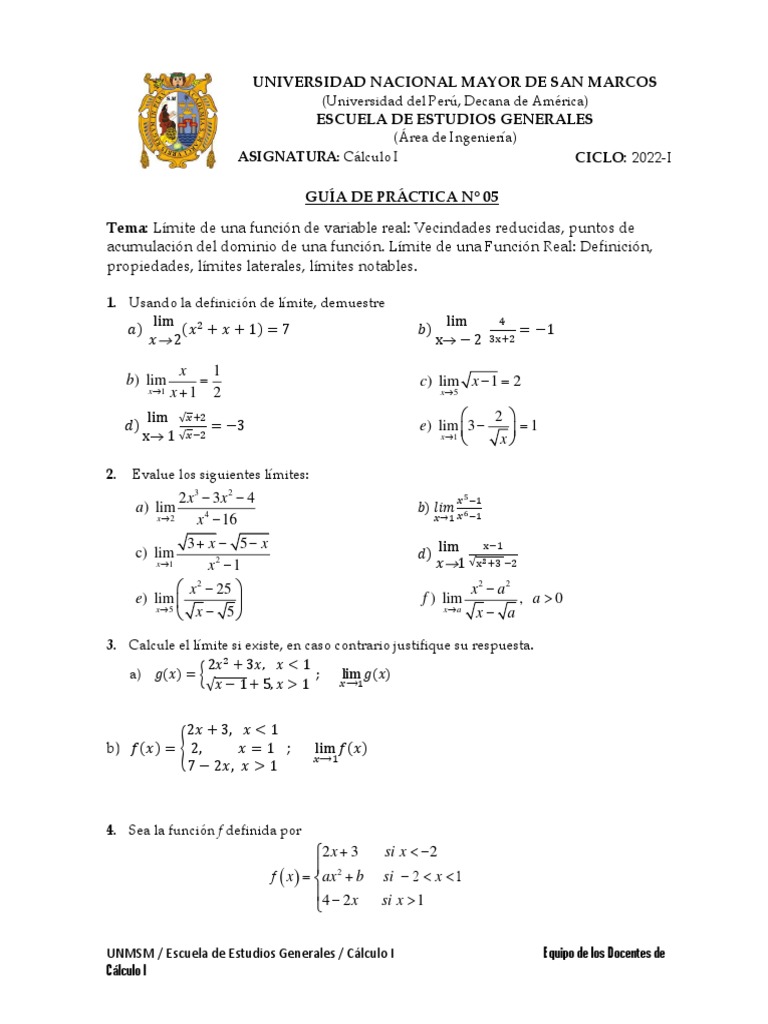 Guía de Practica N°05 22-1 | PDF | Matemáticas | Análisis matemático