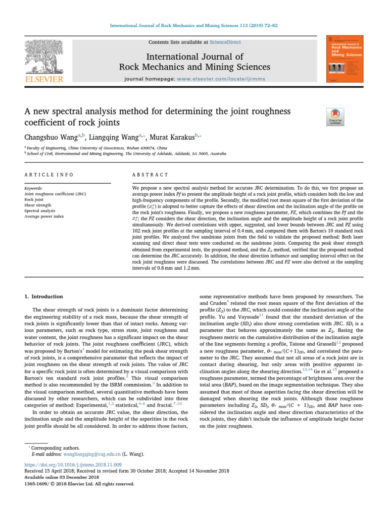 2019 A New Spectral Analysis Method For Determining The Joint Roughnesscoefficient Of Rock
