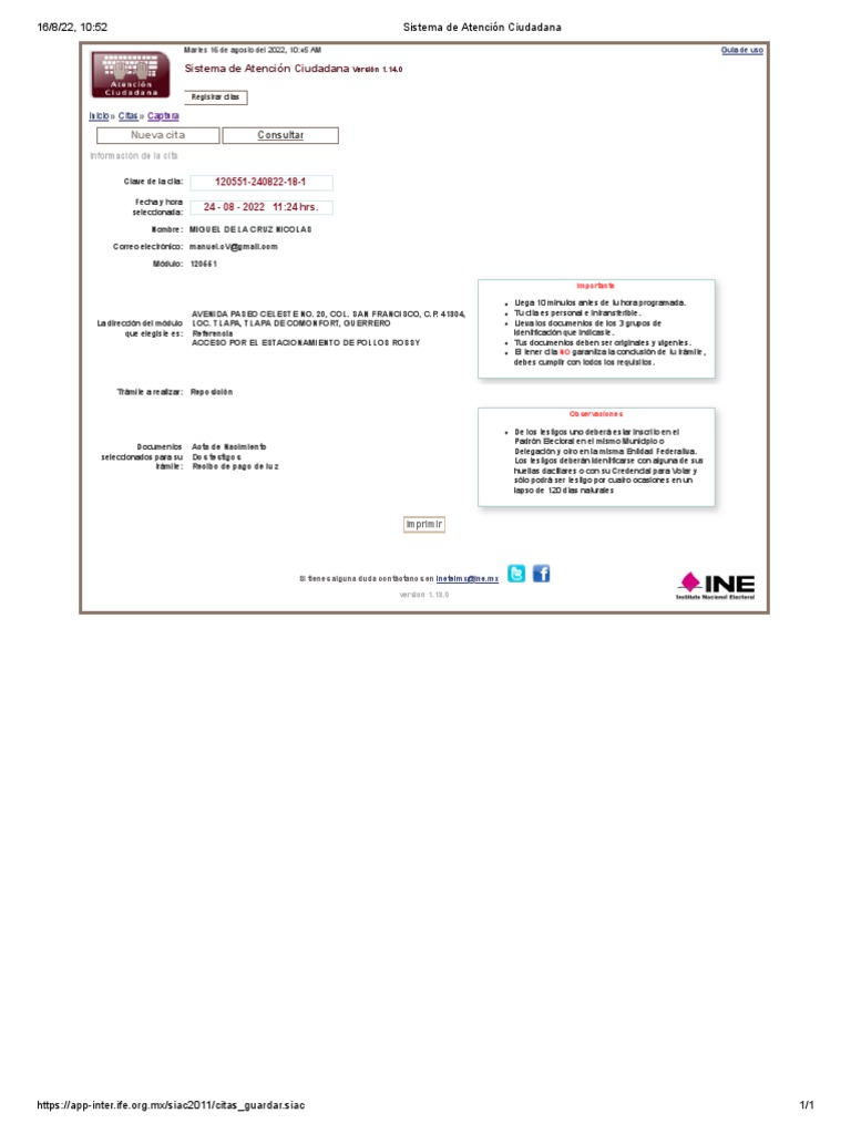 Guía para Registrar Citas INE | PDF | Gobierno