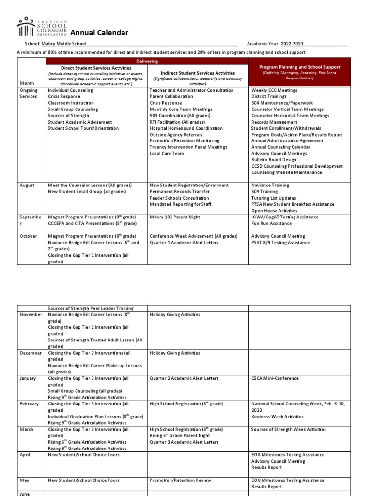 Annual Calendar 2022-2023 | PDF | School Counselor | Teaching
