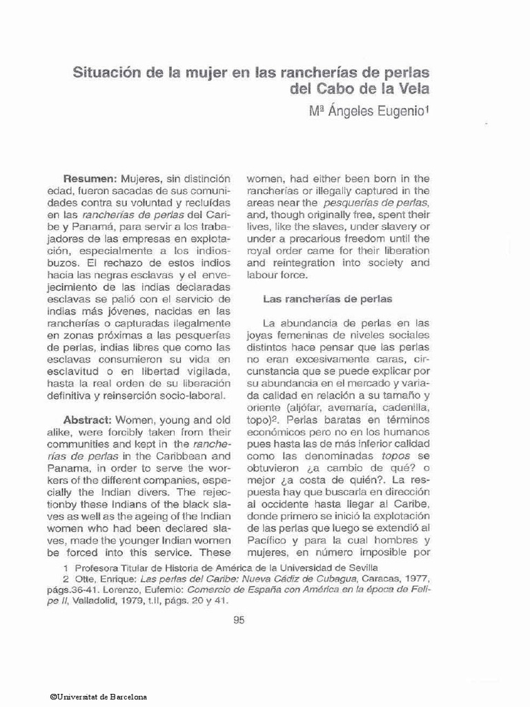 Situación de Las Mujeres en Las Rancherías de Perlas Del Cabo de La ...