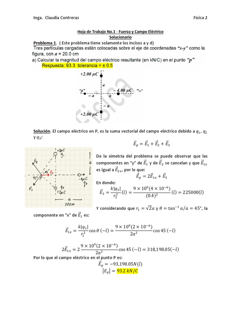 HT 1 FuerzaCampo 2S 2022 Solucionario | Descargar gratis PDF | Vector Euclidiano | Campo eléctrico