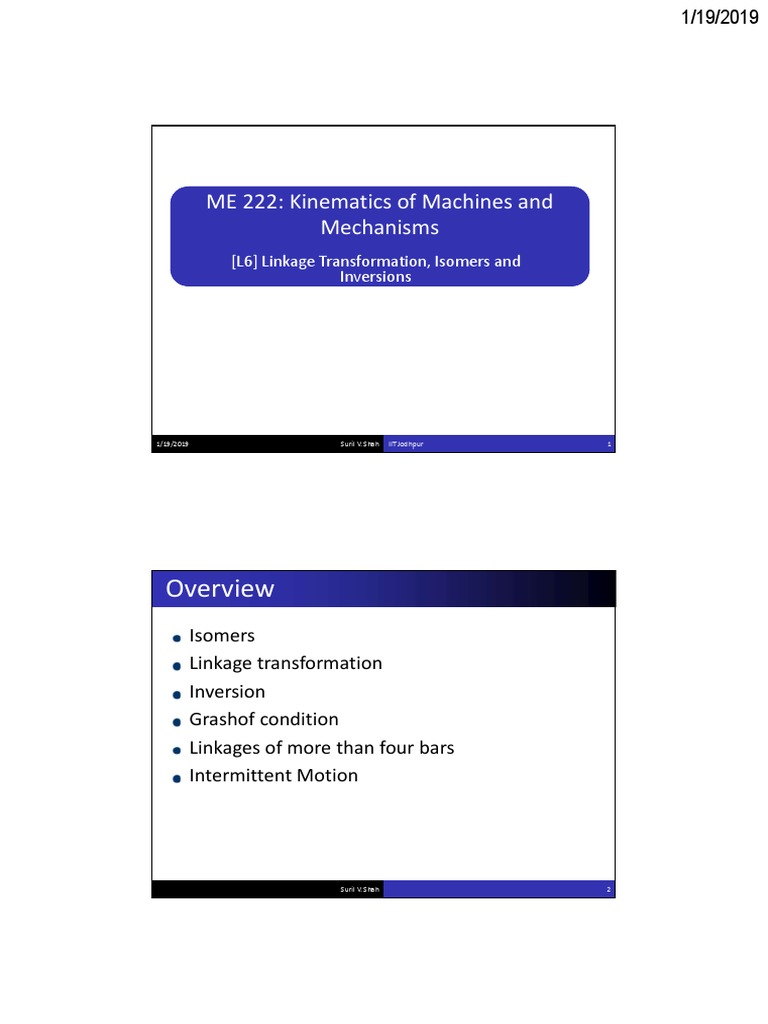 ME 222: Kinematics of Machines and Mechanisms: (L6) Linkage Transformation, Isomers and ...