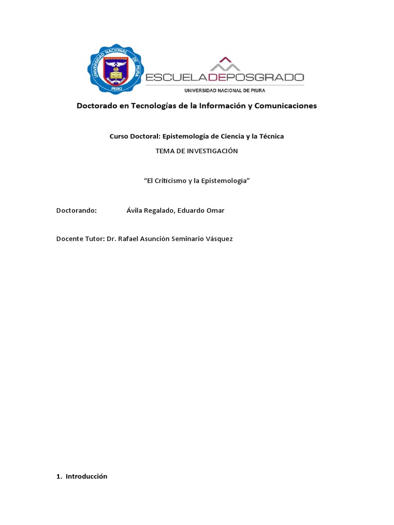 Criticismo y Epistemología en Filosofía | PDF | Immanuel Kant ...