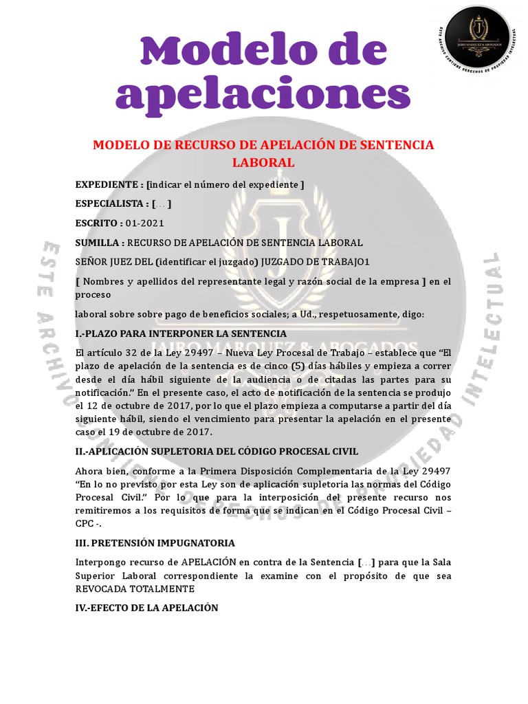 Modelo de Apelaciones | PDF | Apelación | Sentencia (ley)