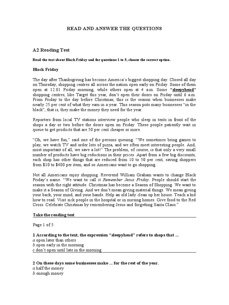 Read and Answer The Questions | PDF | Black Friday (Shopping)
