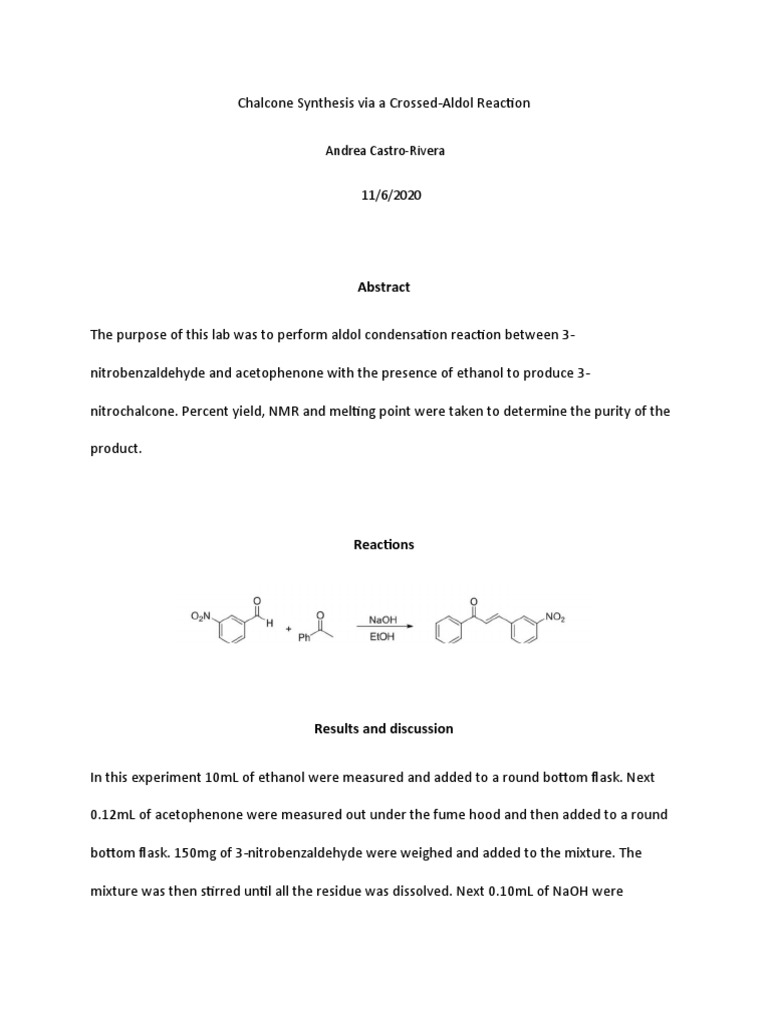 Synthesis and Characterization of 3-Nitrochalcone via Crossed Aldol ...