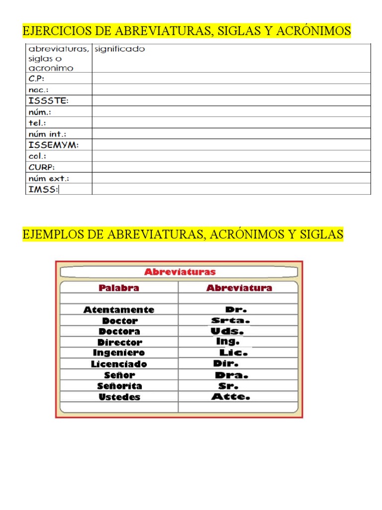 Ejercicios de Abreviaturas | PDF