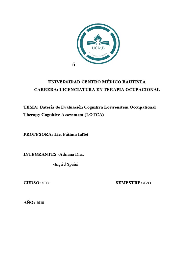 Evaluación Cognitiva LOTCA en Terapia Ocupacional | PDF | Evaluación