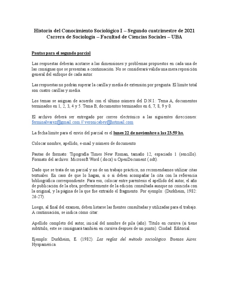 2021 2C 2P Consignas HCSI 2do Parcial1 | PDF | Emile Durkheim | Karl Marx