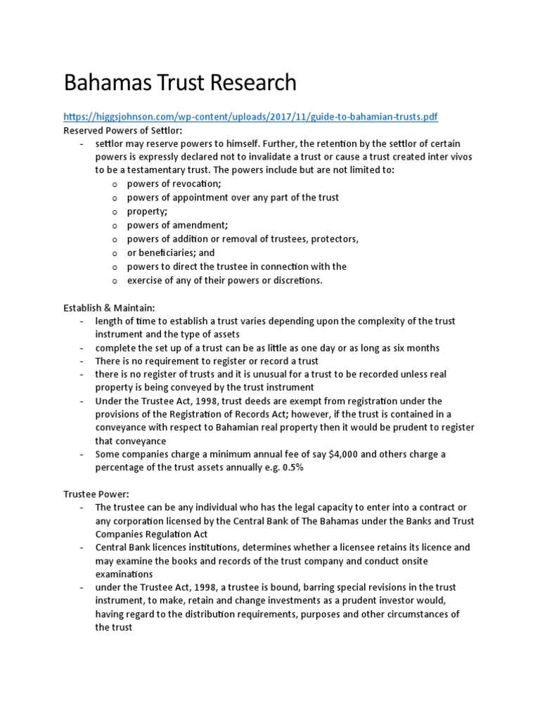 Bahamas Trust Research | Download Free PDF | Trust Law | Trustee