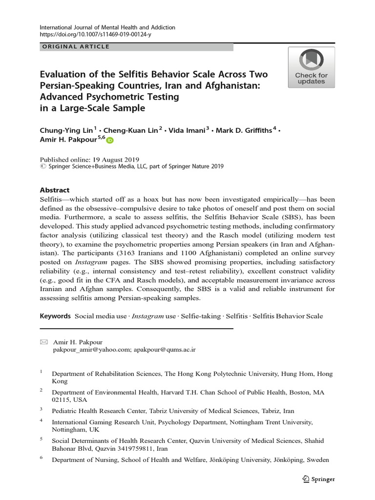 Evaluación de La Escala de Comportamiento Selfitis en Dos Países de ...