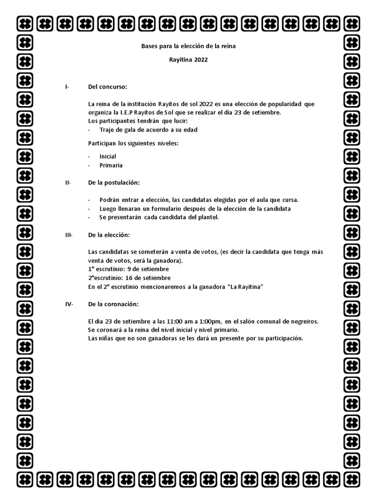 Bases para La Elección de La Reina | PDF
